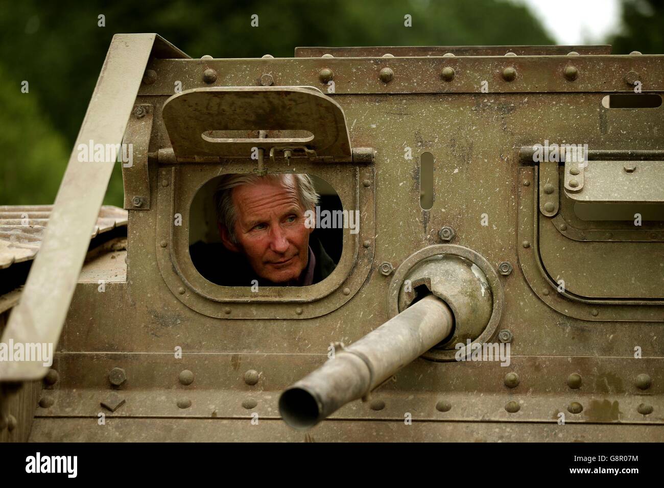 Mike Hayton from the Tank Museum at Bovington in Dorset, drives a ...