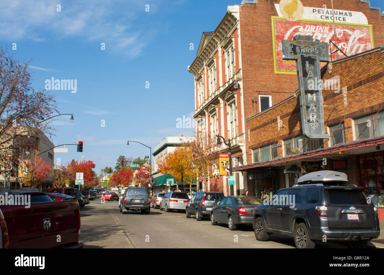 Petaluma California downtown on Kentucky Street and Western Ave with ...