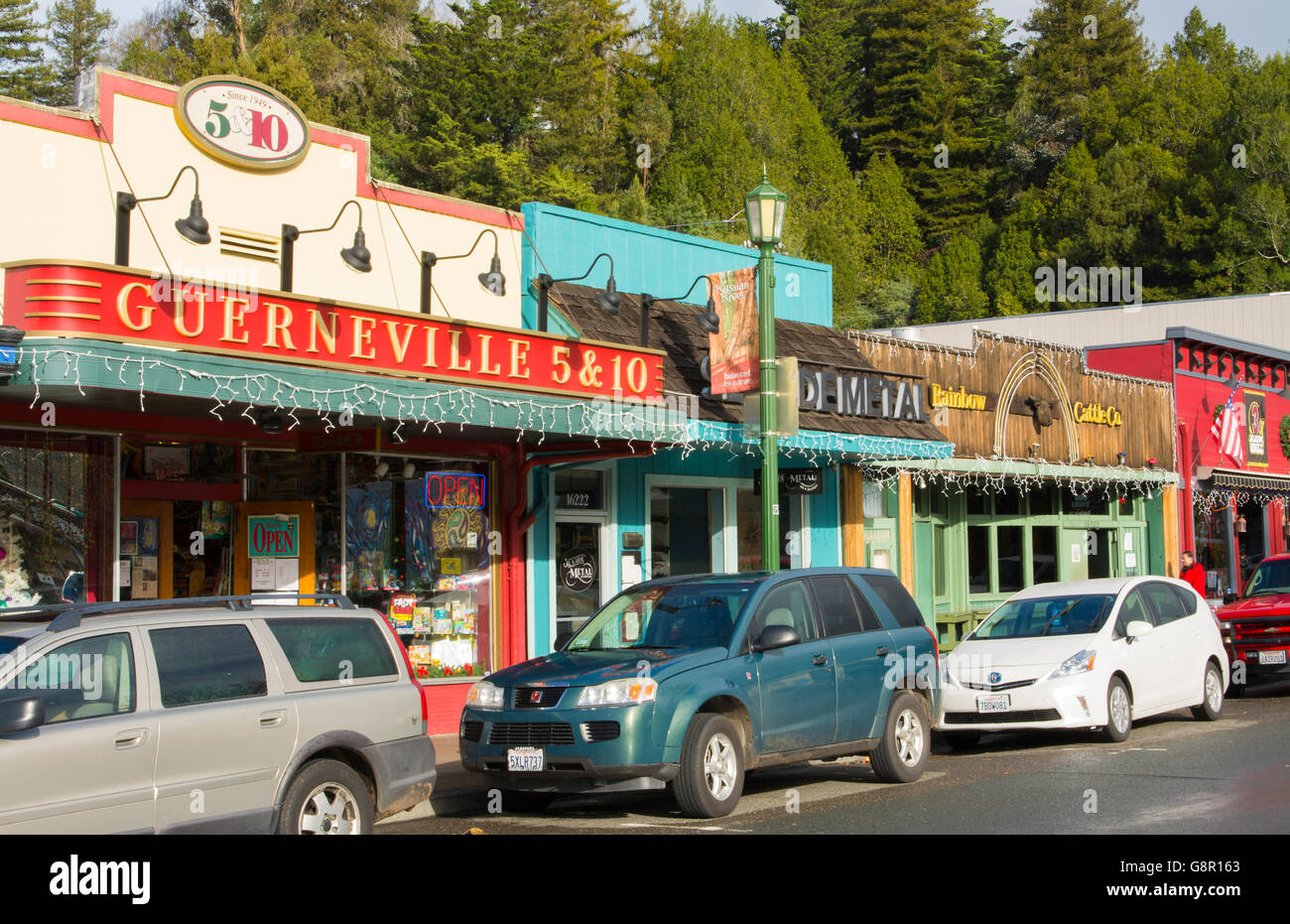 Guerneville Calfornia Main Street of small hippy town shows 5 & 10 ...