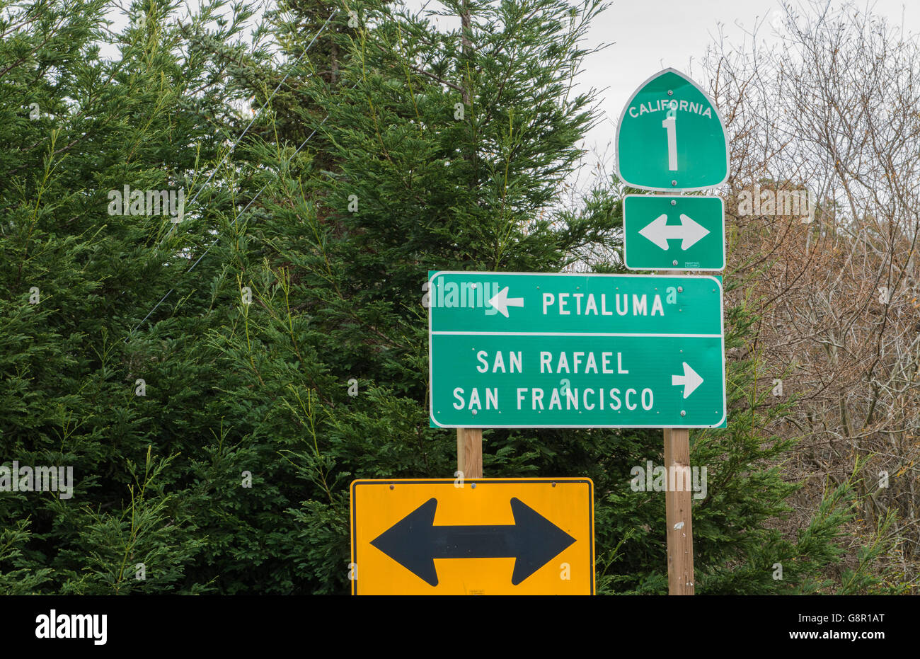 Point Reyes California road sign of Pacific Coast Highway Route 1 or ...