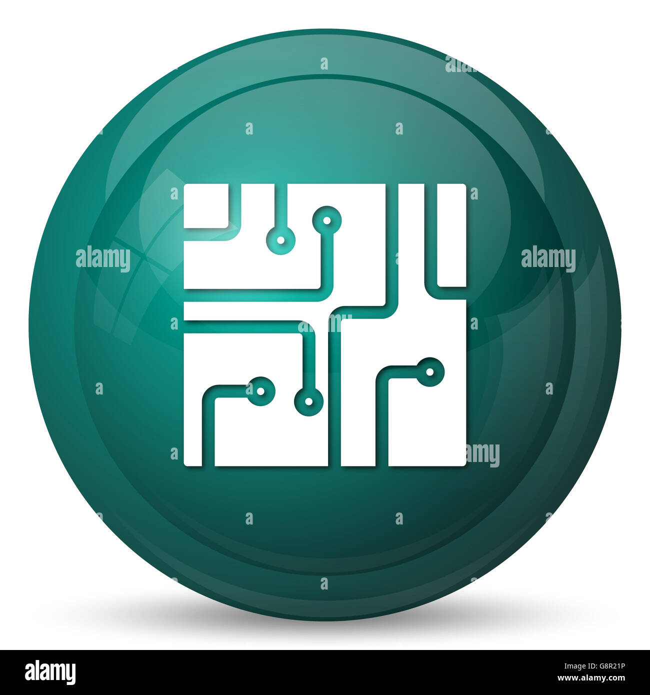 Circuit board icon. Internet button on white background Stock Photo - Alamy
