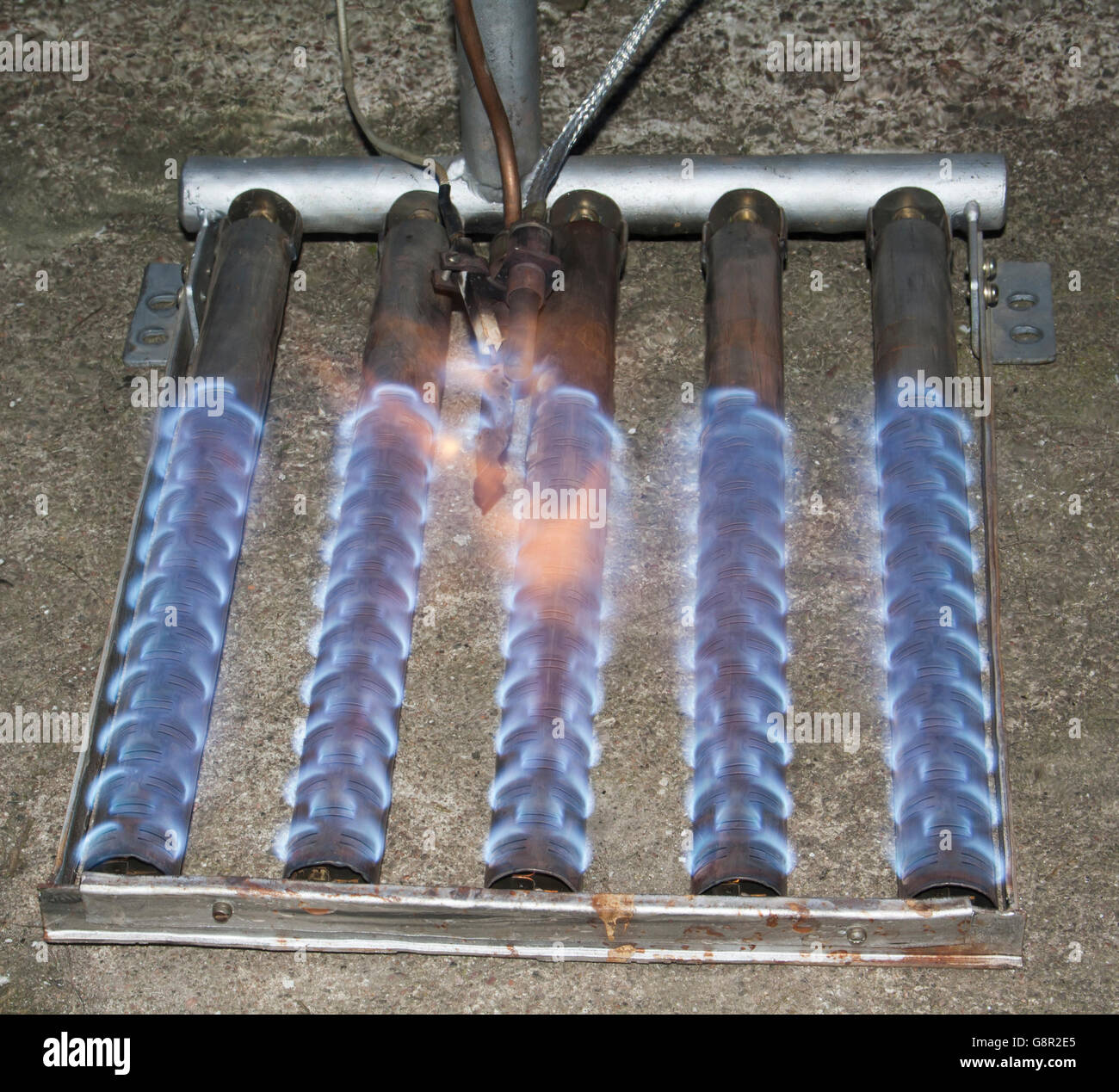 blue flame of a gas burner from boiler Stock Photo - Alamy