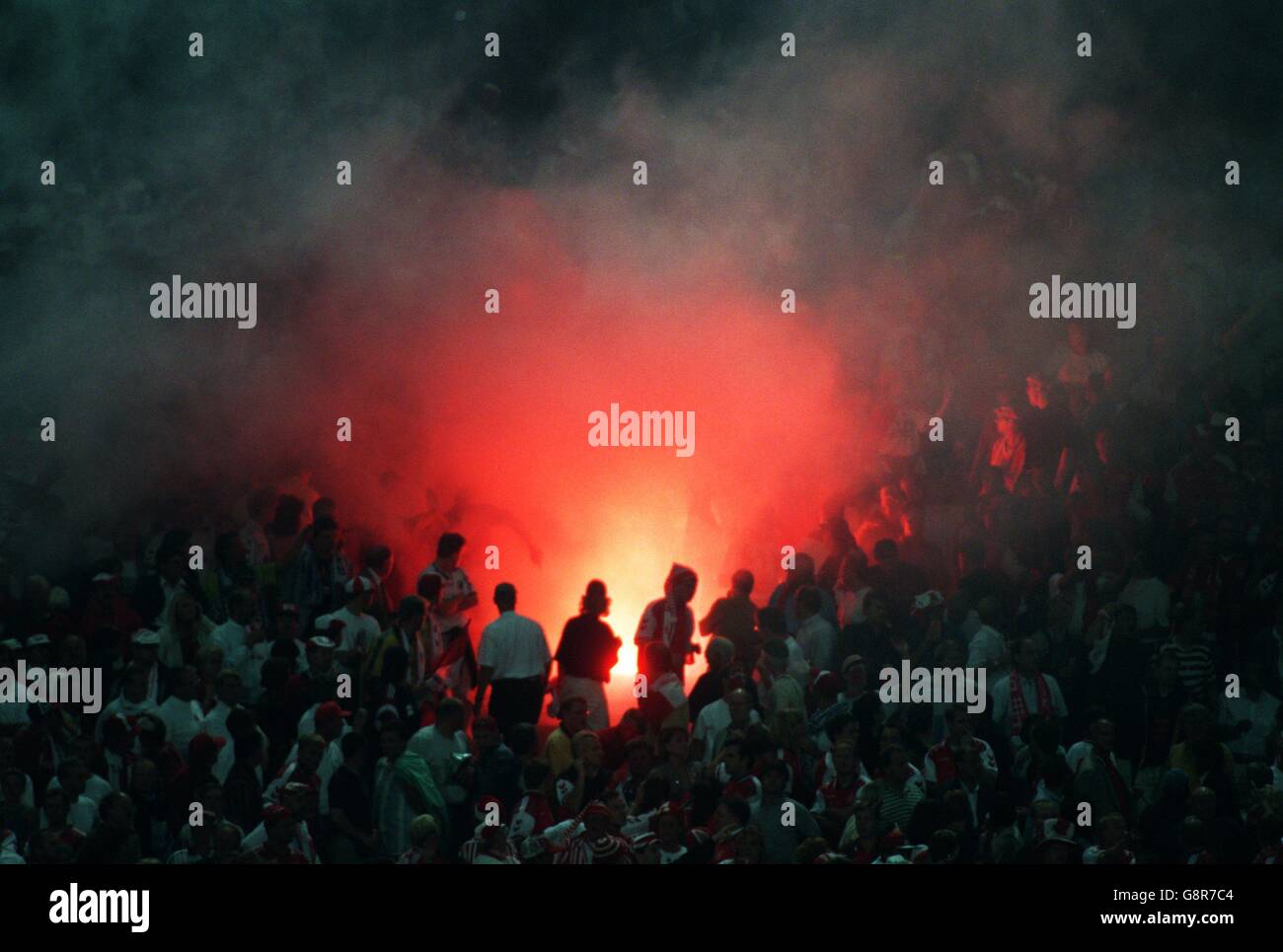 Greek fans light up flares hi-res stock photography and images - Alamy
