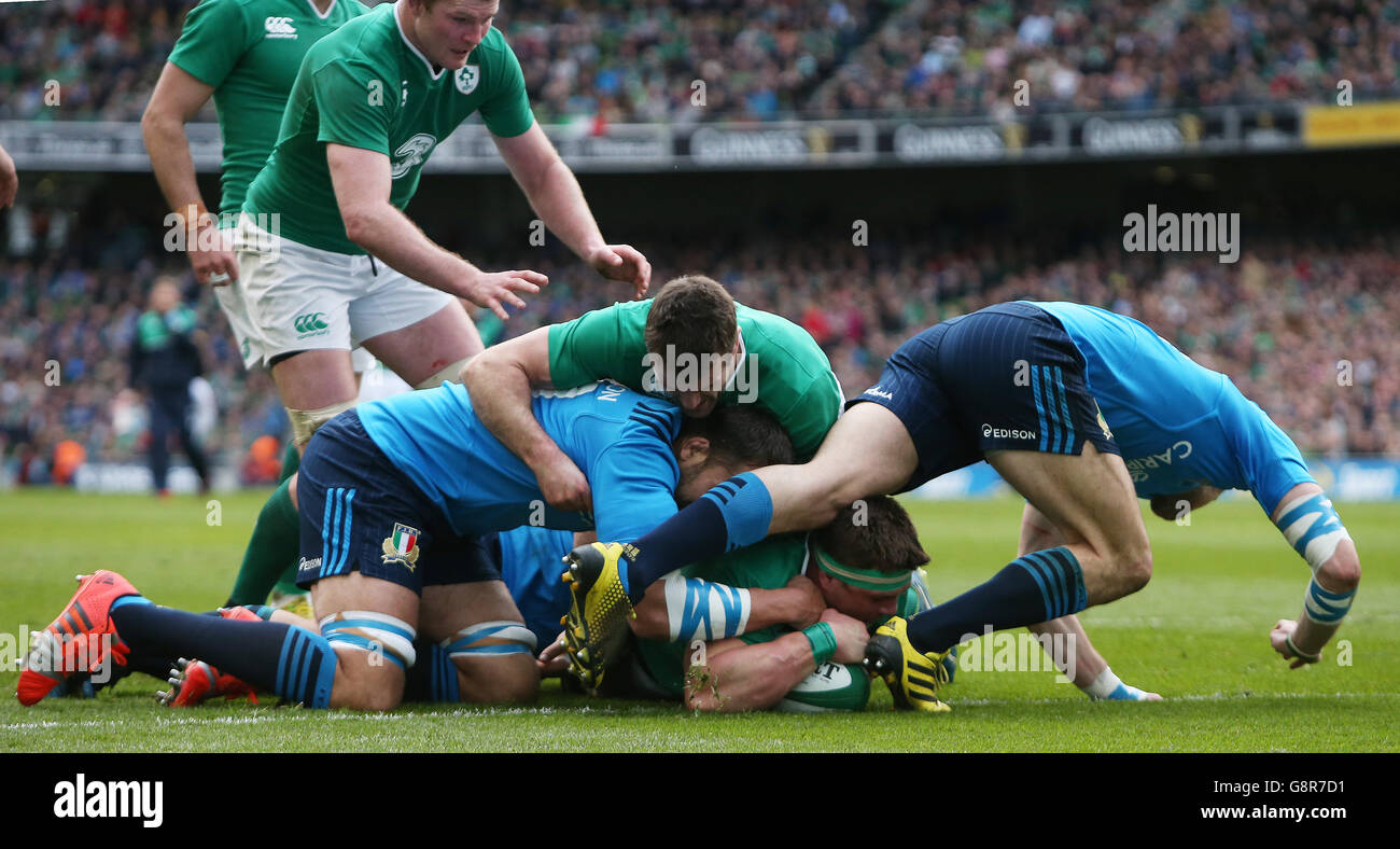 Ireland's CJ Stander goes over for his side's third try during the 2016 ...