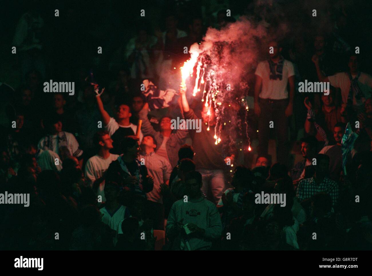 Greek fans light up flares hi-res stock photography and images - Alamy