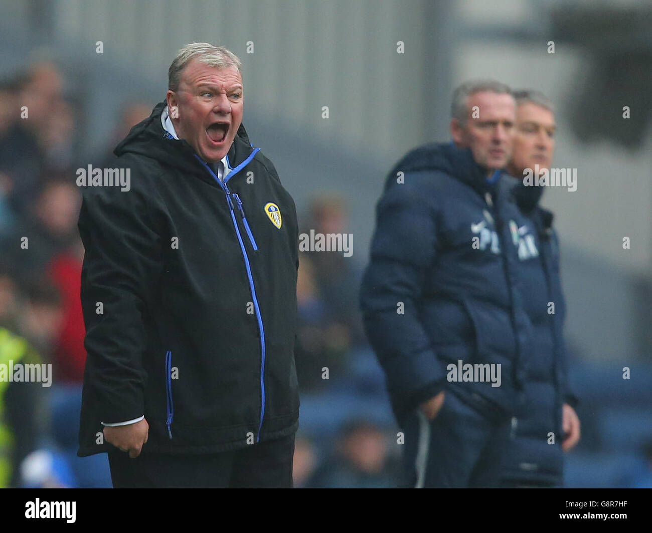 Leeds United manager Steve Evans shouts to his players during the Sky ...