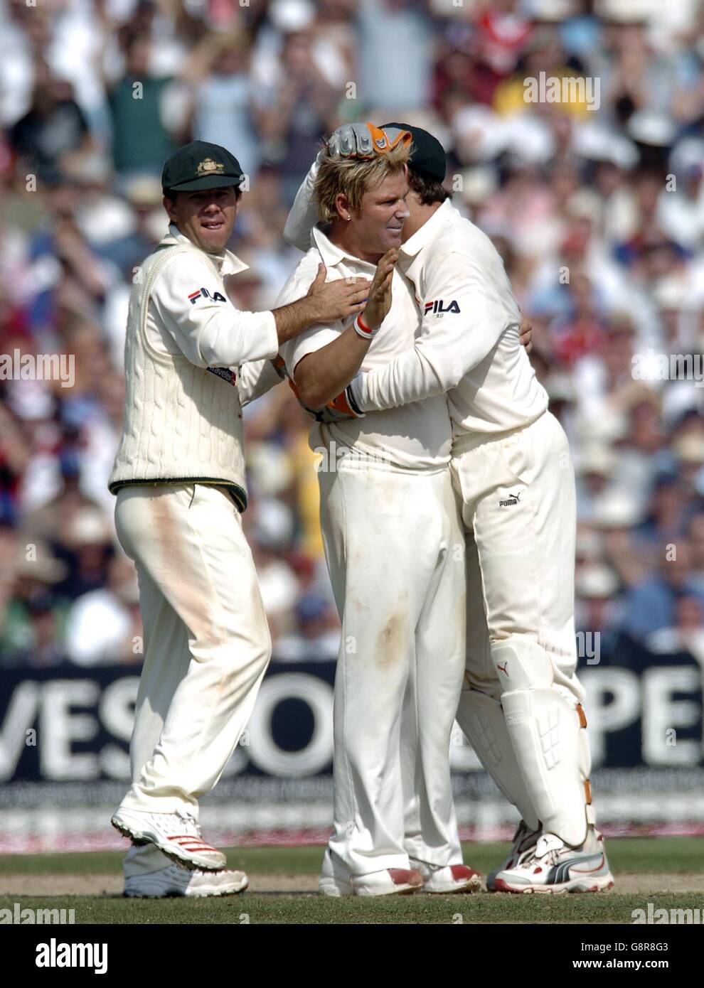 Australia's Shane Warne, Ricky Ponting and Adam Gilchrist celebrate ...