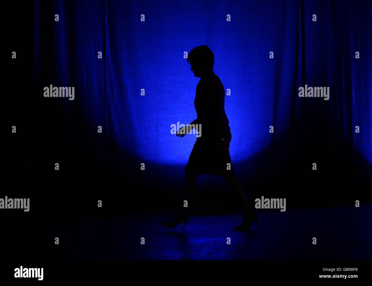 First Minister and SNP leader Nicola Sturgeon walks offstage at the end ...