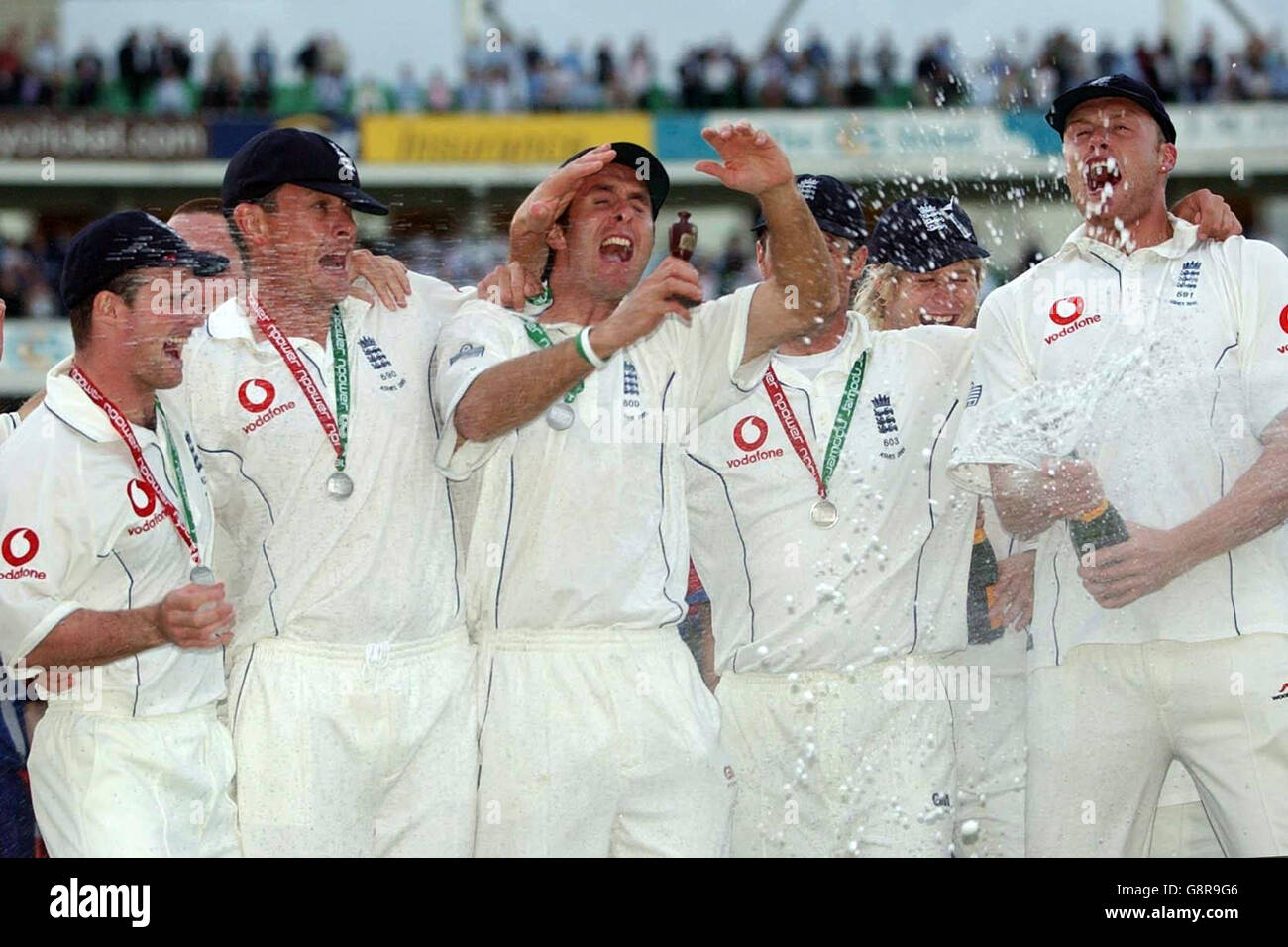 England cricket captain Michael Vaughan celebrates with the team after ...