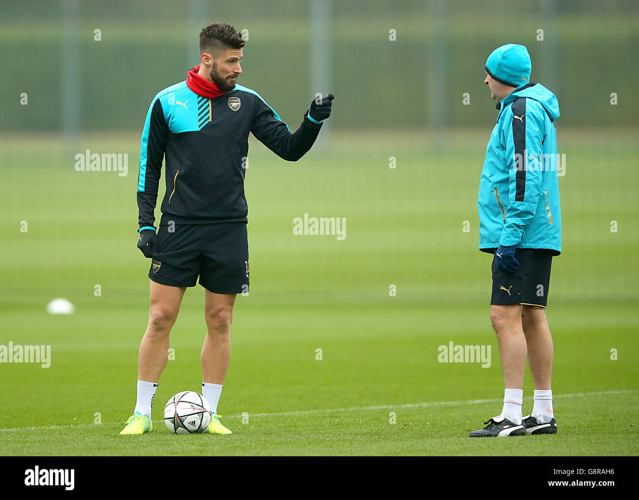 Arsenal's Olivier Giroud (left) during the training session at London ...