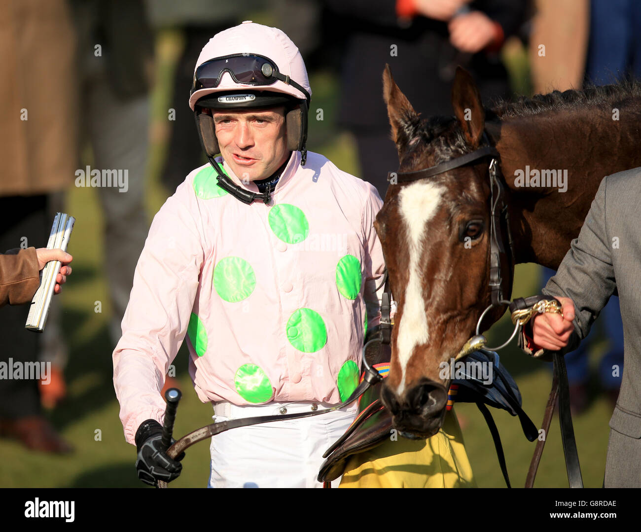 Jockey Ruby Walsh celebrates winning the Ryanair Chase on Vautour ...