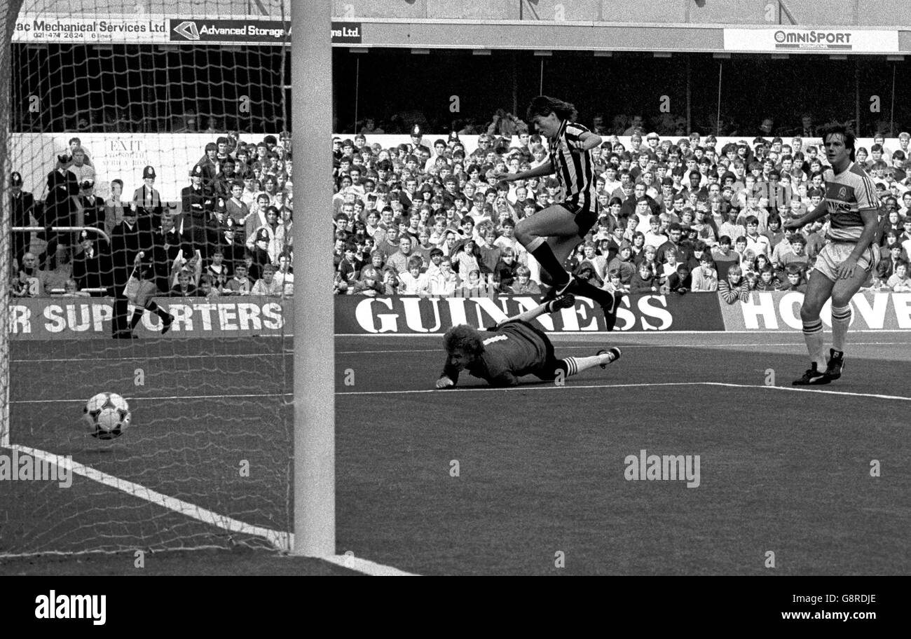 Newcastle's Chris Waddle leaps over QPR goalie Peter Hucker as his ...