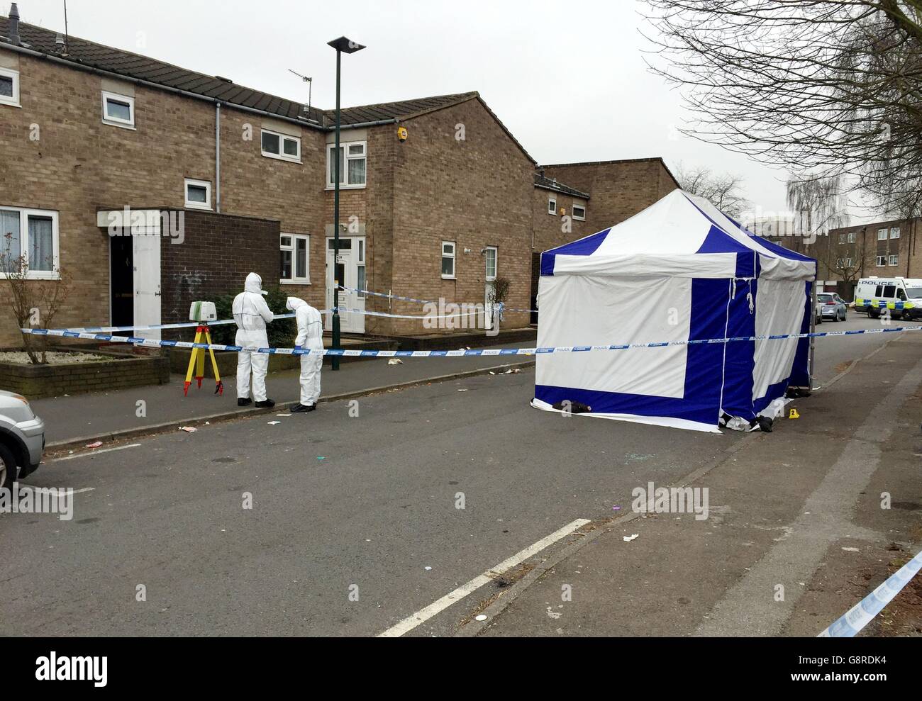 A crime forensics tent in St Mark's Crescent in the Ladywood area of ...