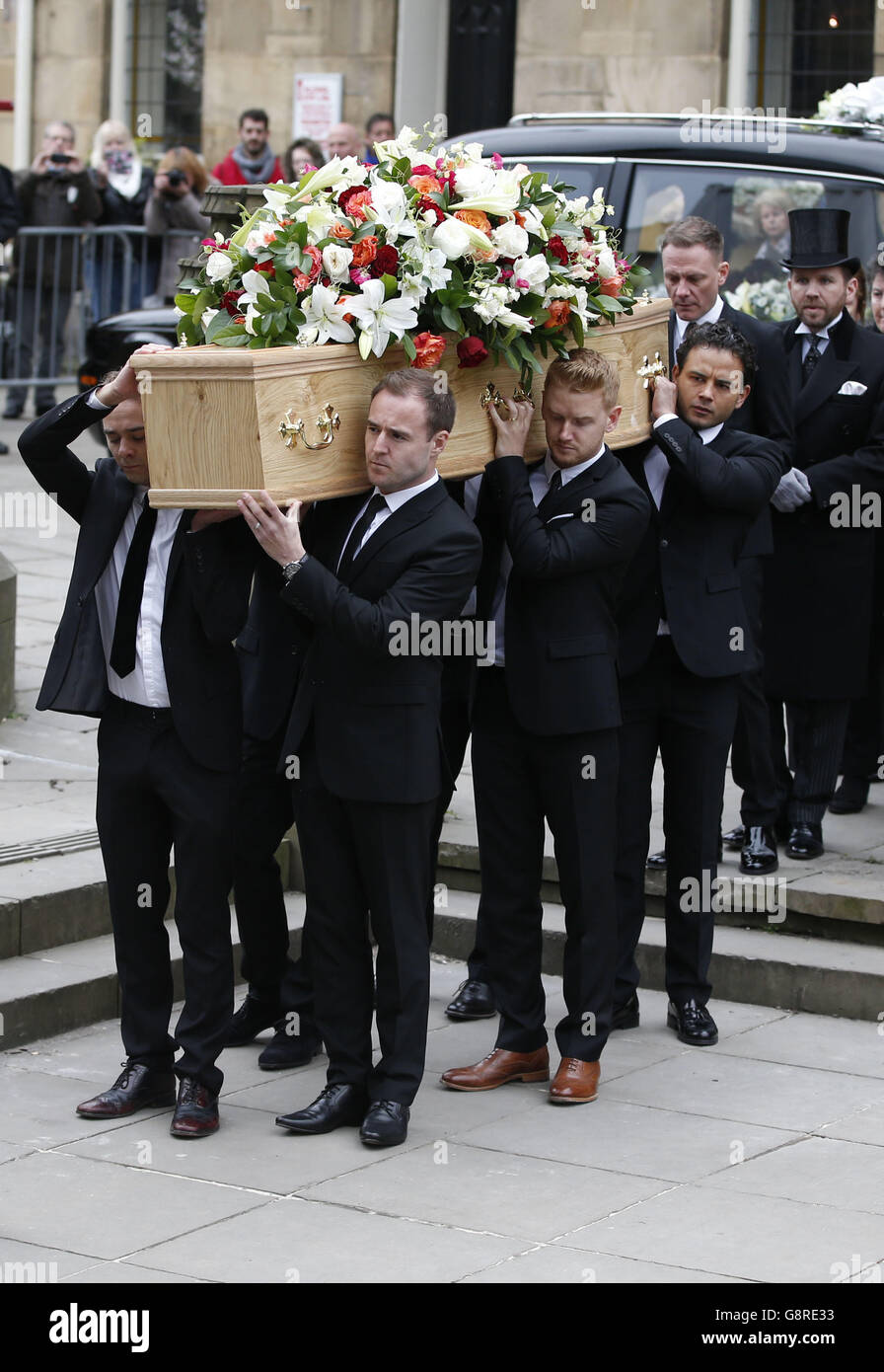 Cast members (left to right) Jack P Shepherd, Alan Halsall, Mikey North ...