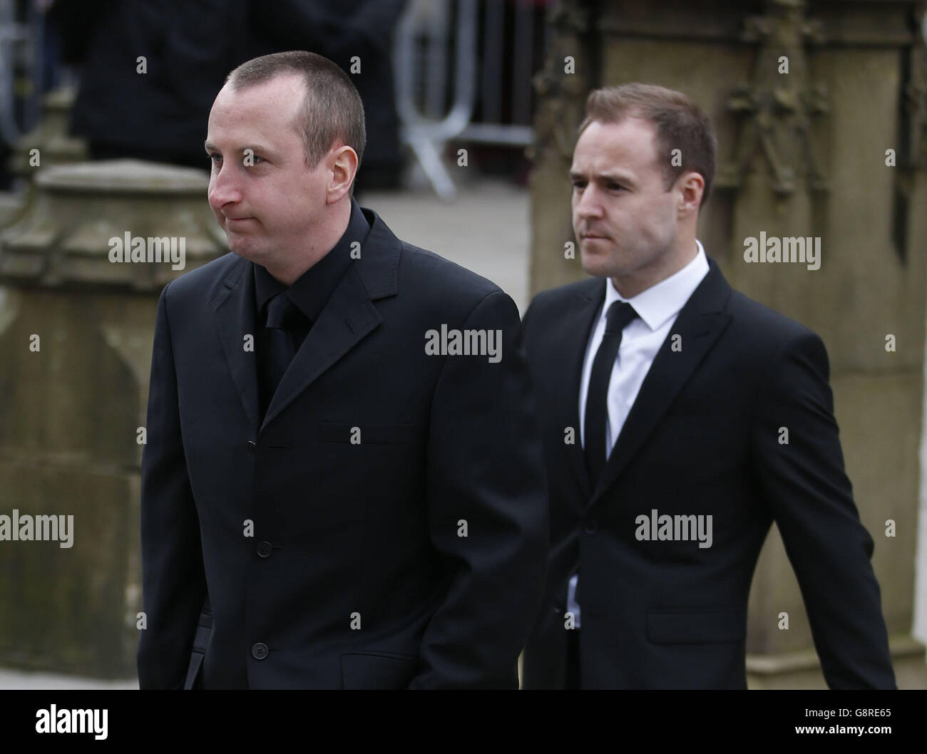 Andrew Whyment (left) and Alan Halsall arrive at Manchester Cathedral ...