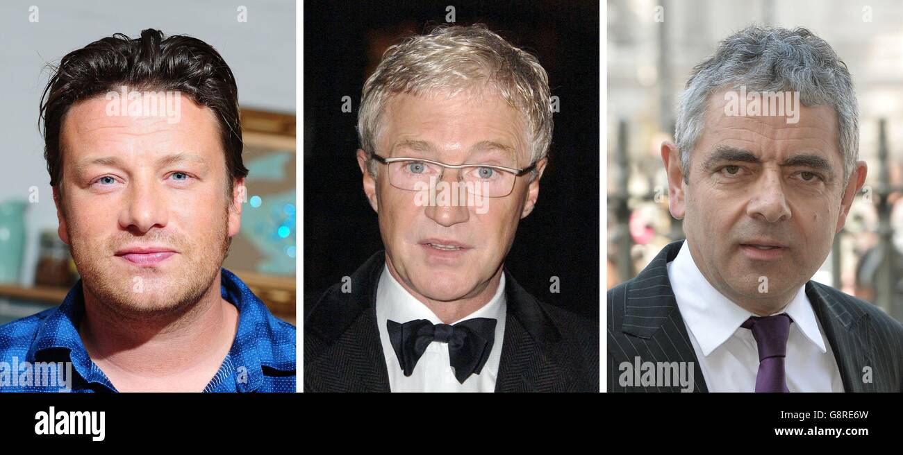 File photos of (from the left) Jamie Oliver, Paul O'Grady and Rowan ...