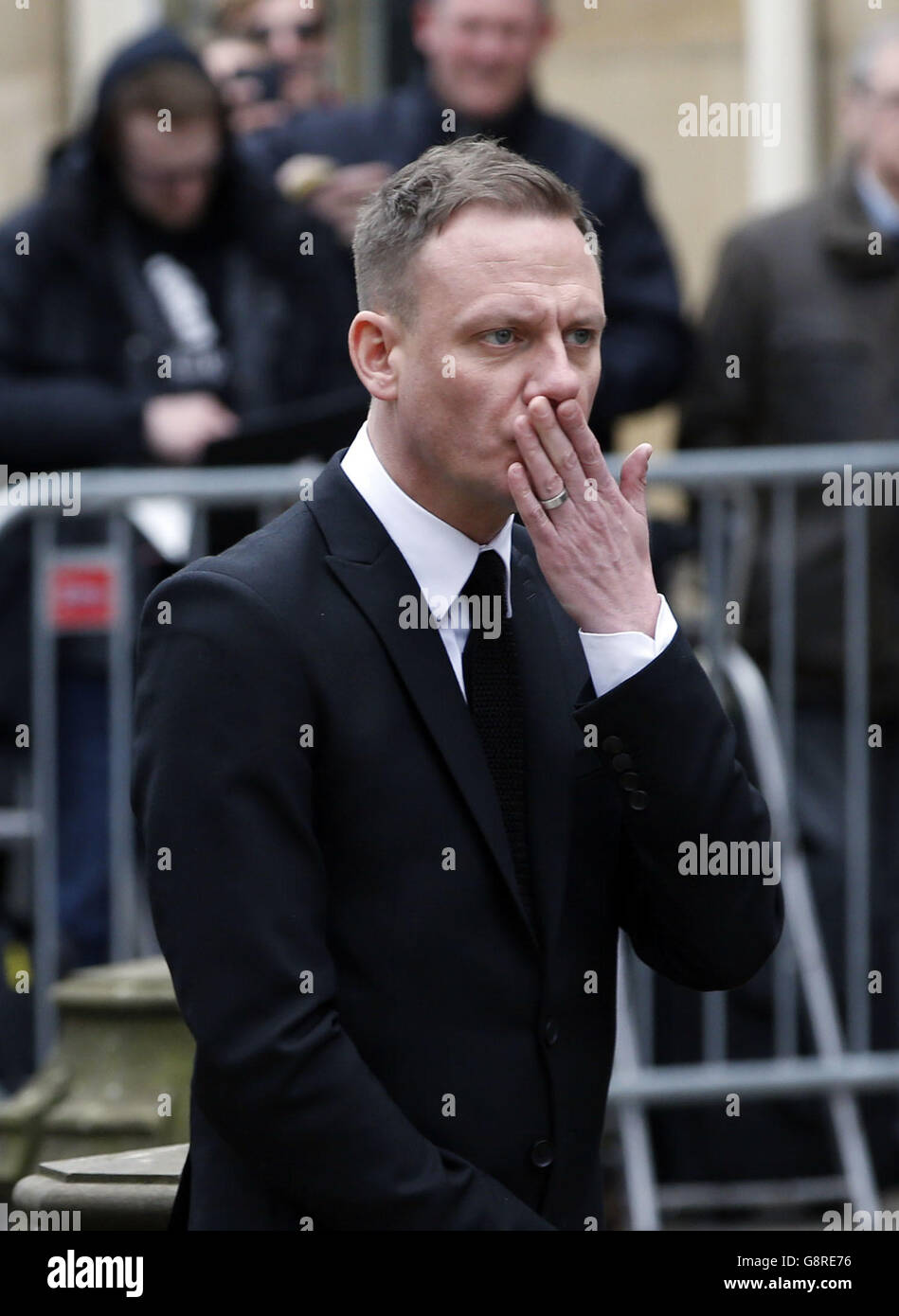 Antony Cotton outside Manchester Cathedral before the funeral of ...