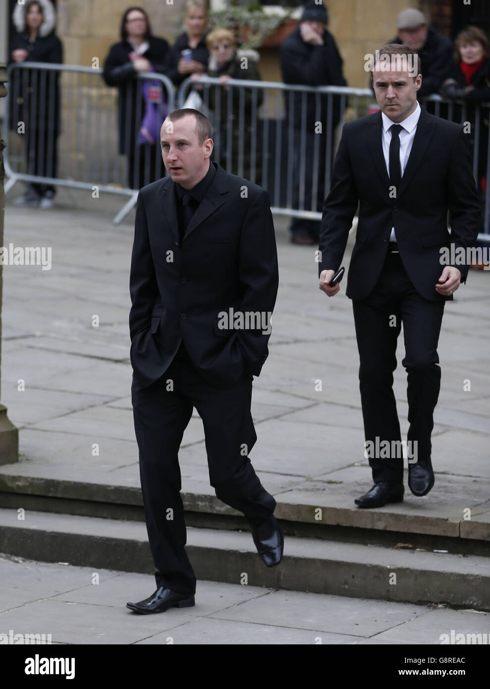 Andrew Whyment (left) and Alan Halsall arrive at Manchester Cathedral ...