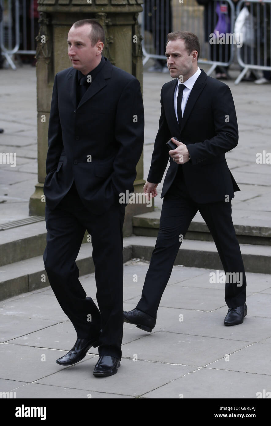 Andrew Whyment (left) and Alan Halsall arrive at Manchester Cathedral ...