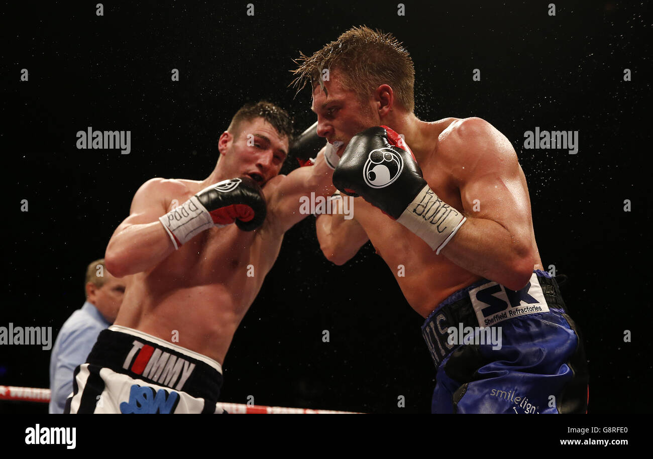 Tommy Langford and Lewis Taylor (right)during the WBO Intercontinental ...