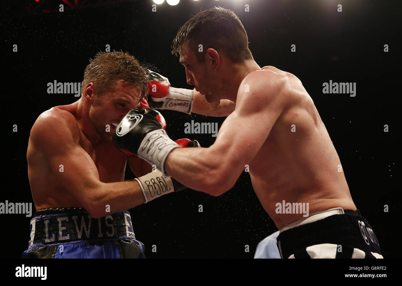Tommy Langford and Lewis Taylor (left)during the WBO Intercontinental ...