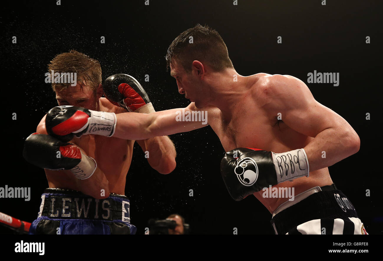 Tommy Langford and Lewis Taylor (left)during the WBO Intercontinental ...