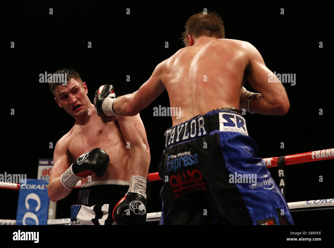 Tommy Langford and Lewis Taylor (right) during the WBO Intercontinental ...