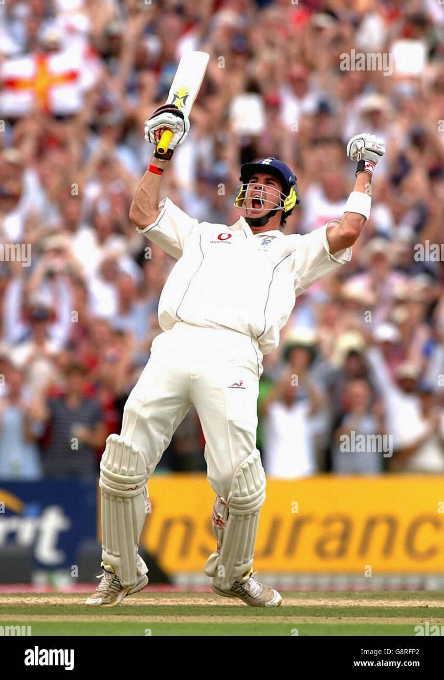 England's Kevin Pietersen celebrates his century during the final day ...