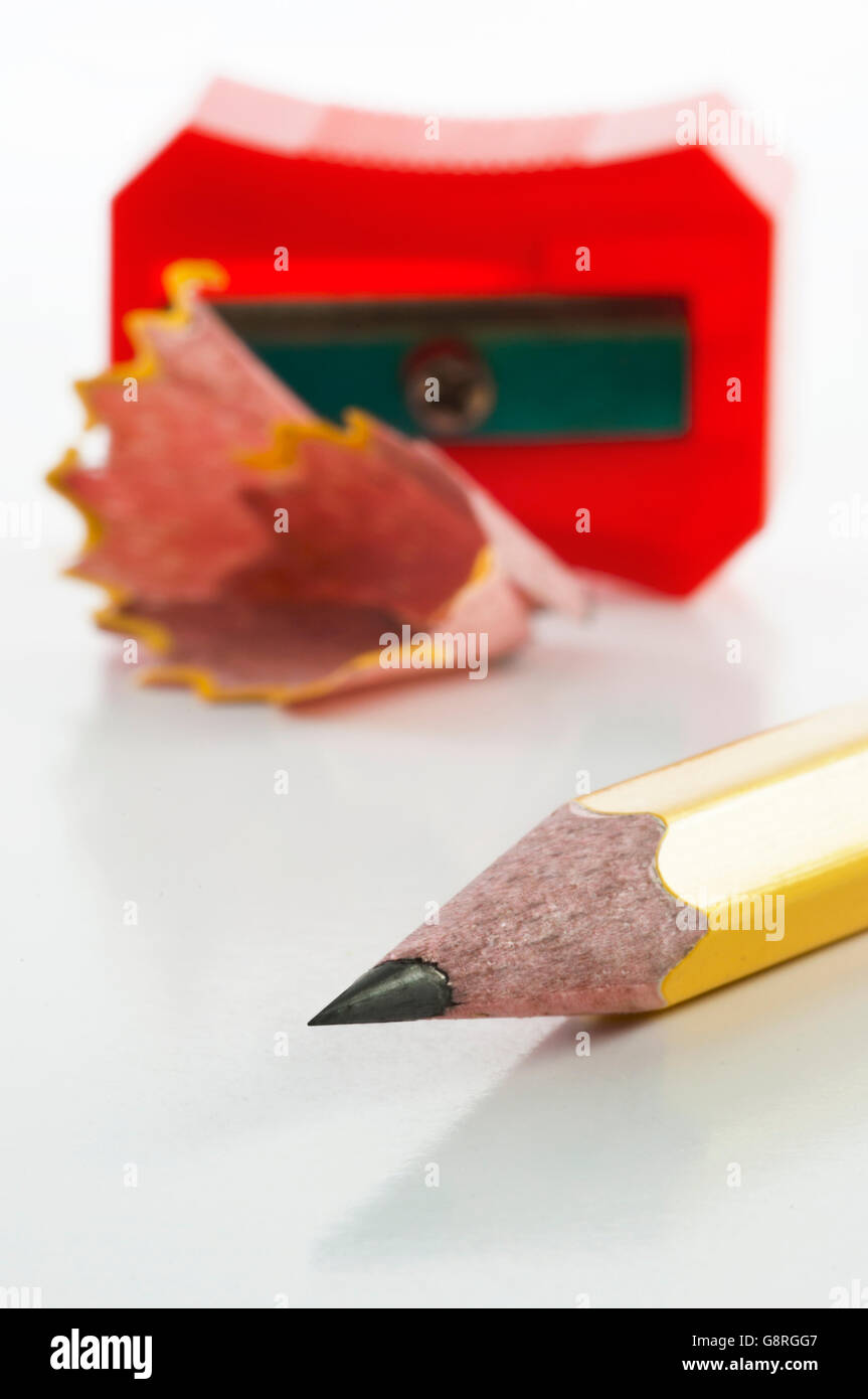 Pencil and Sharpener Isolated on White Background Stock Photo - Alamy