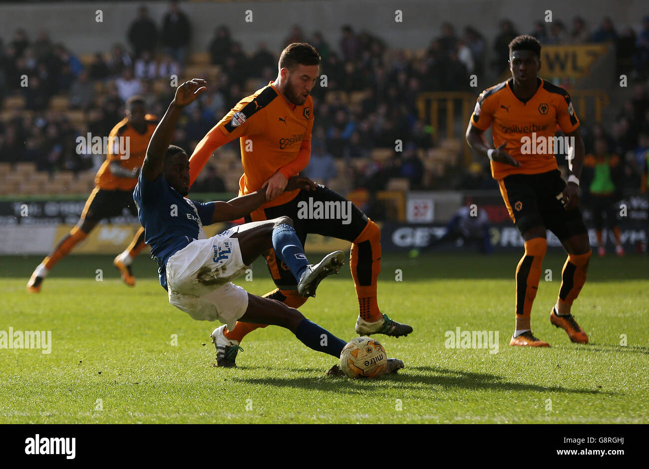 Birmingham's Clayton Donaldson is challenged by Wolves' Matt Doherty in ...