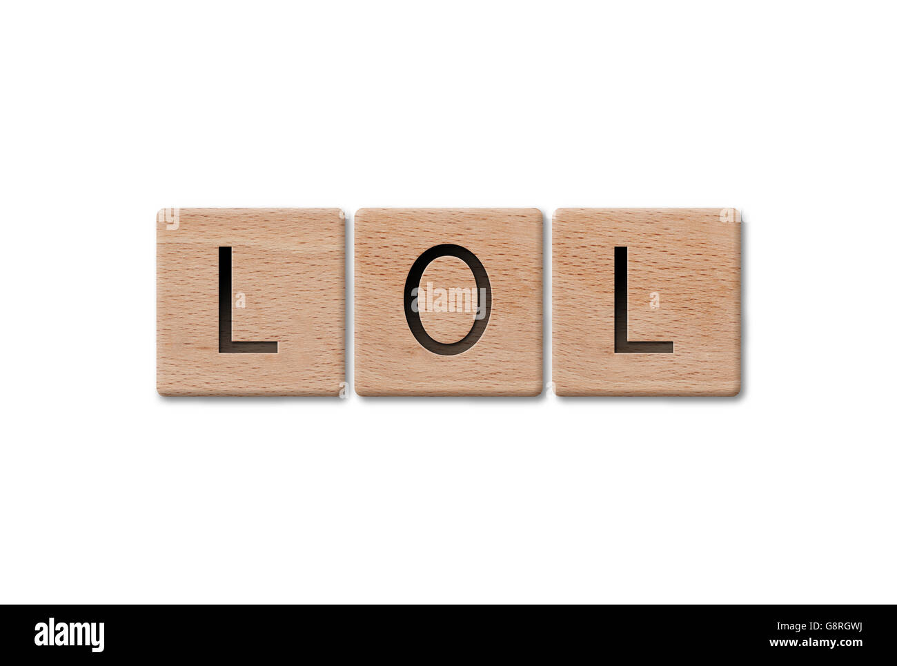 Wooden letters spelling lol on white background Stock Photo - Alamy