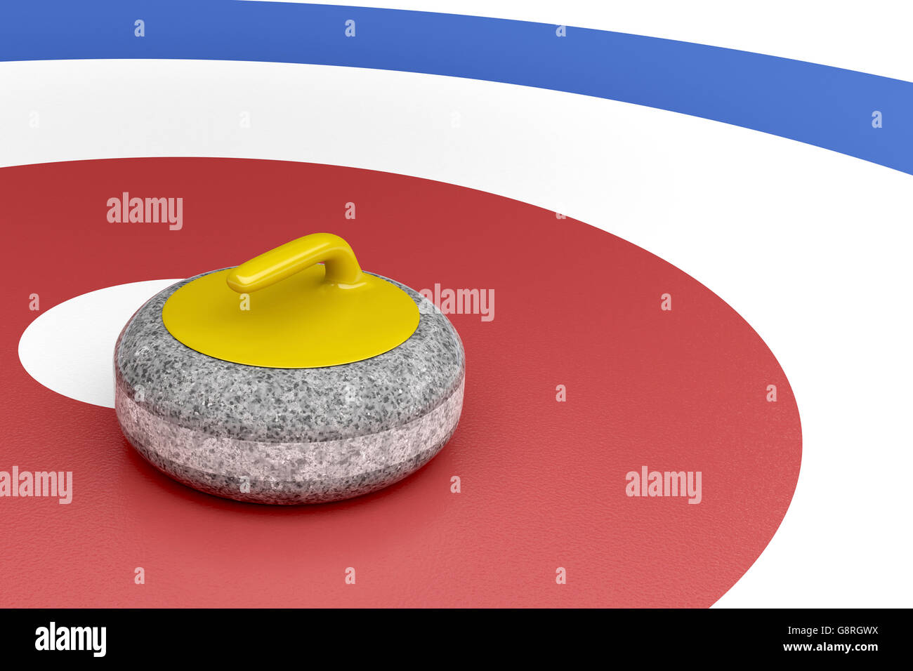 Curling stone with yellow handle in the center of target area Stock ...