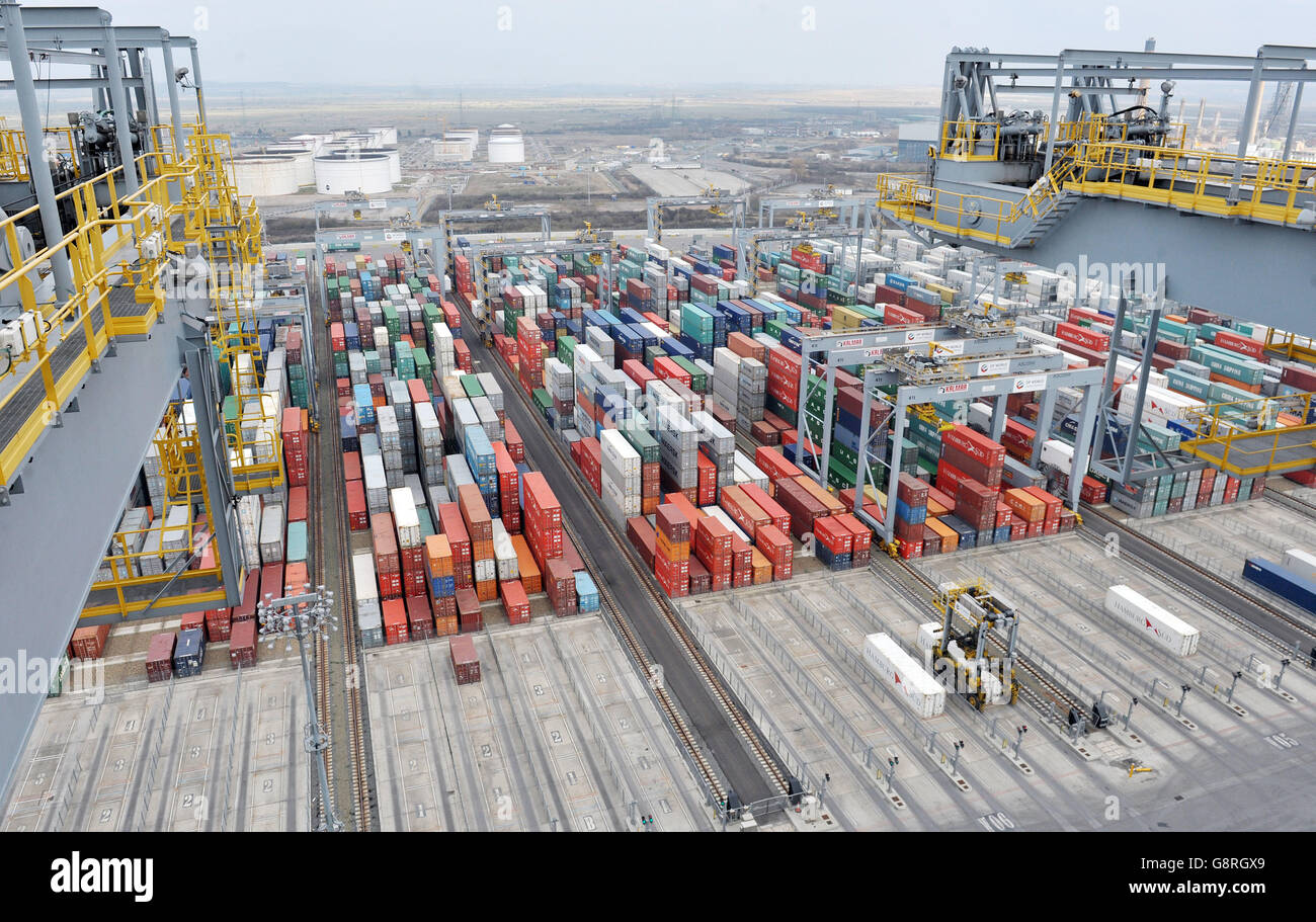 Stock picture of container stacks at DP World London Gateway, container ...