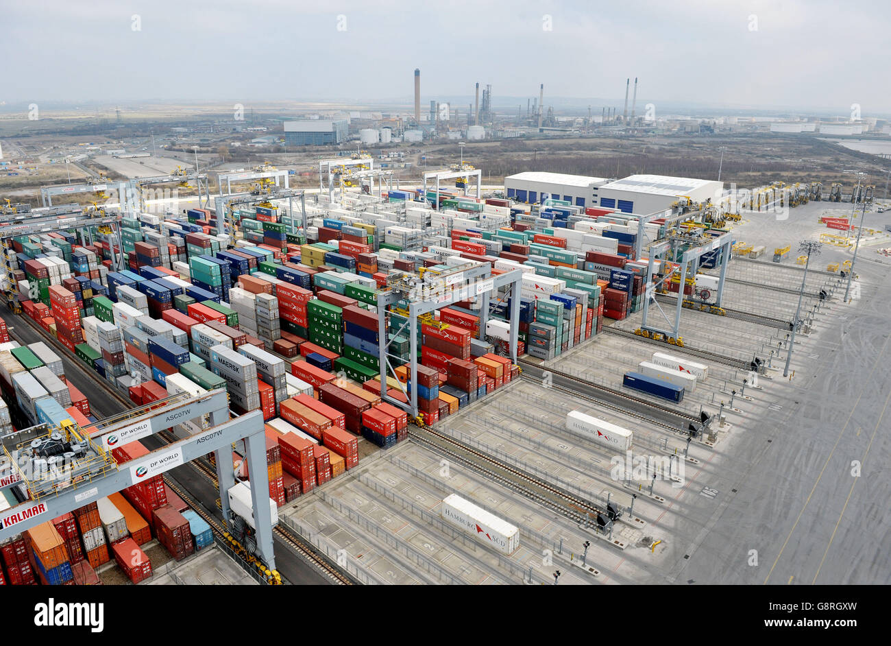 Stock picture of container stacks at DP World London Gateway, container ...
