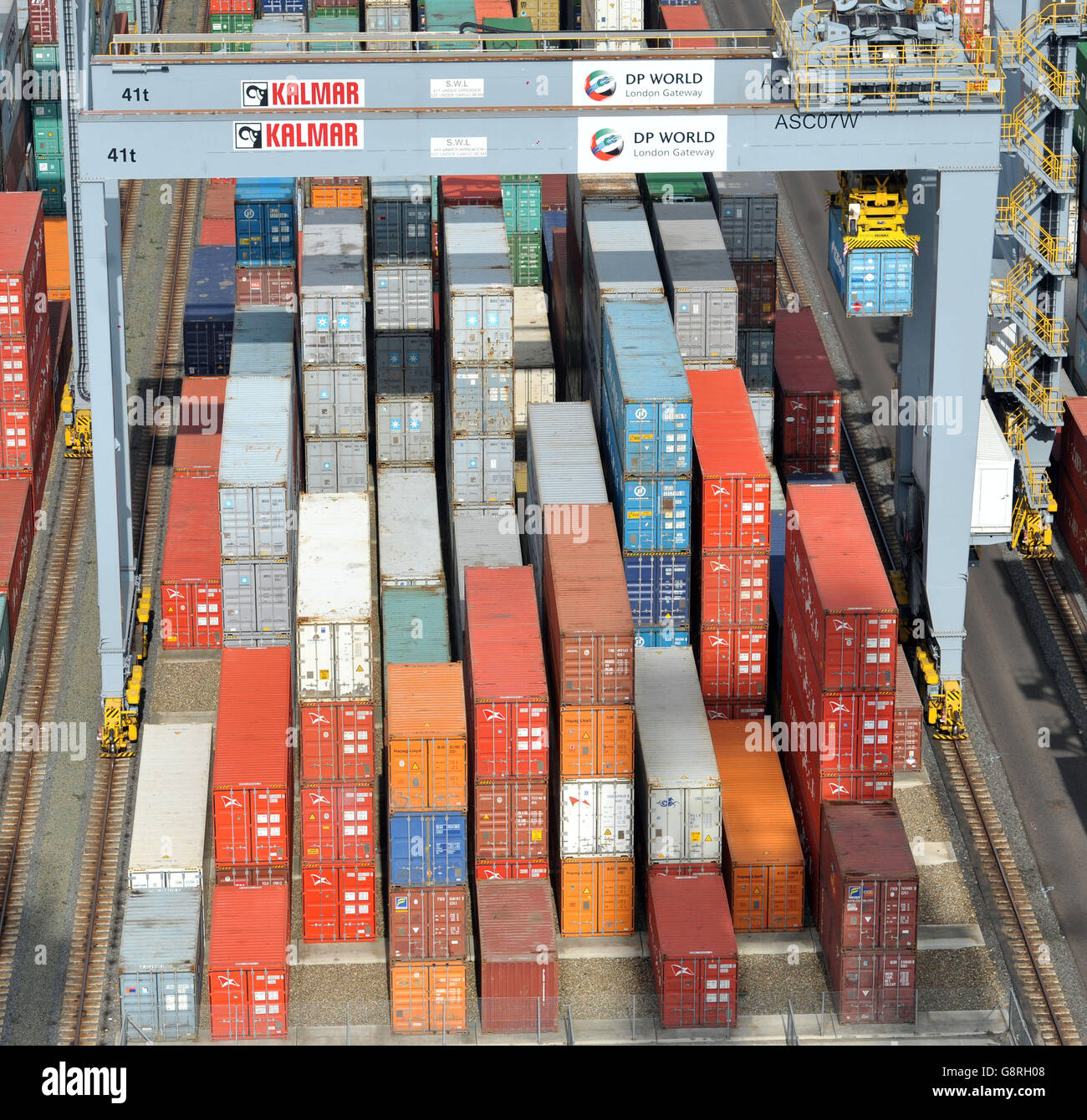 Stock picture of container stacks at DP World London Gateway, container ...