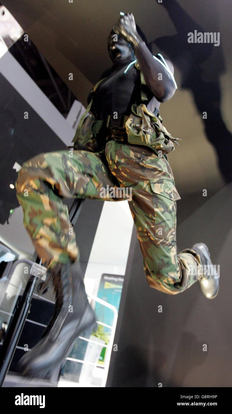 A moving clothes mannequin models the latest military uniform at the ...