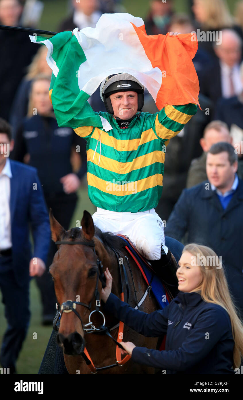 Jockey Jamie Codd celebrates winning the Fulke Walwyn Kim Muir ...
