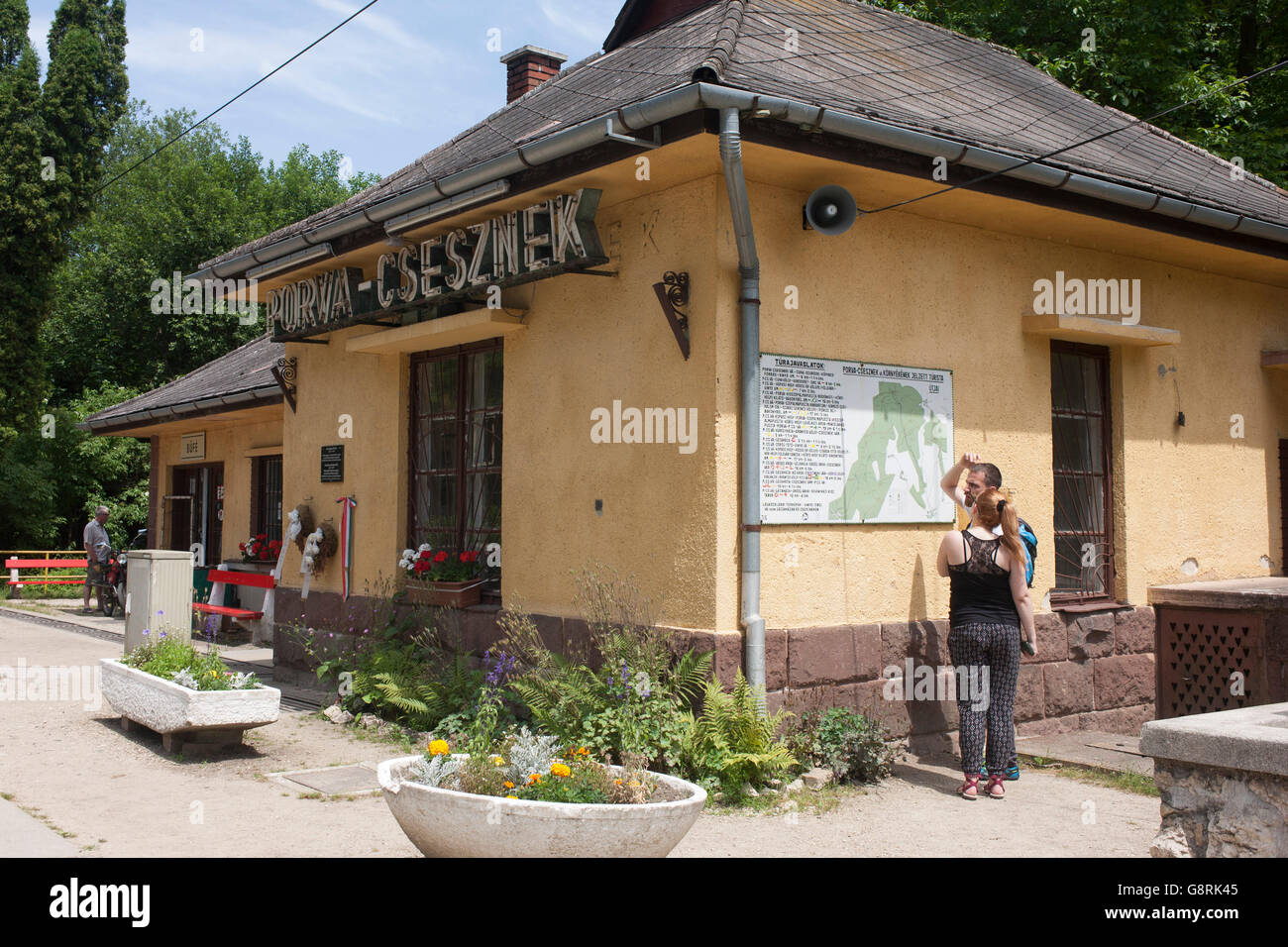 The rural station building at the rural Hungarian village of Porva ...