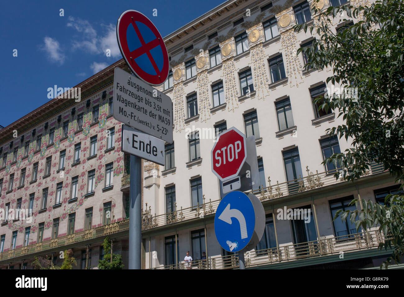 Street traffic sign and traditional architecture in Vienna, Austria, EU ...