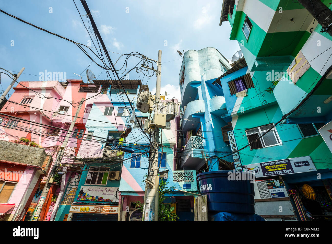 RIO DE JANEIRO - MARCH 31, 2016: Colorful buildings mark the entrance ...
