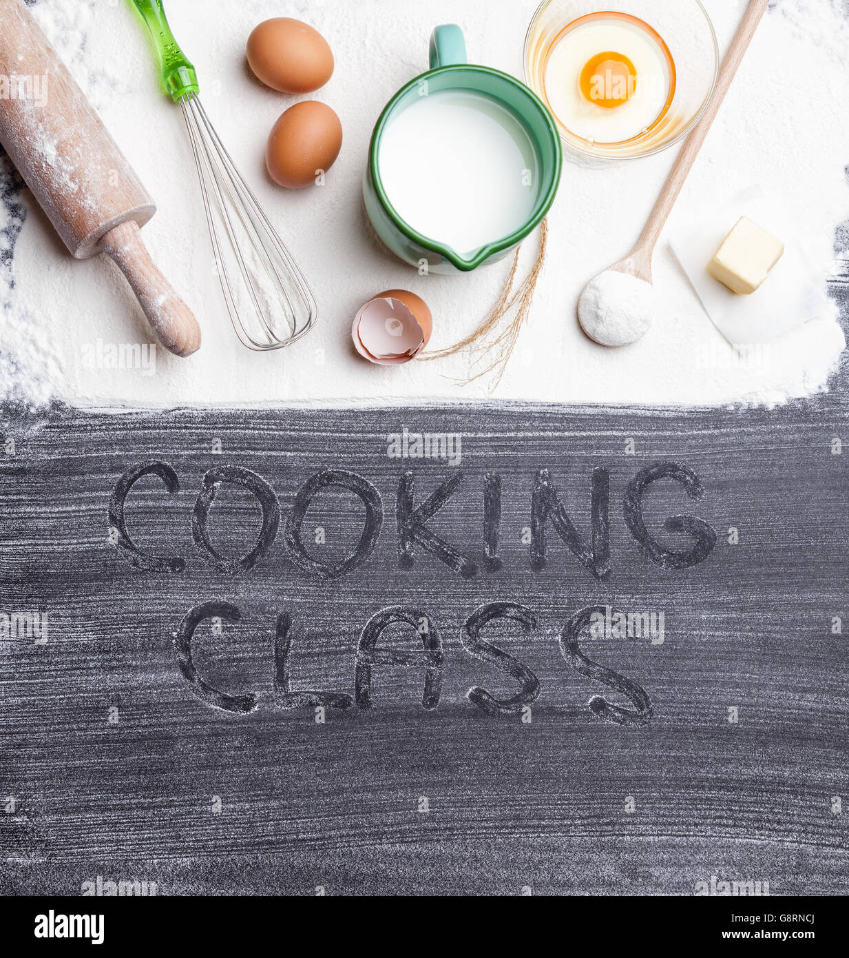 Baking and cooking concept, variety of ingredients and utensils with ...
