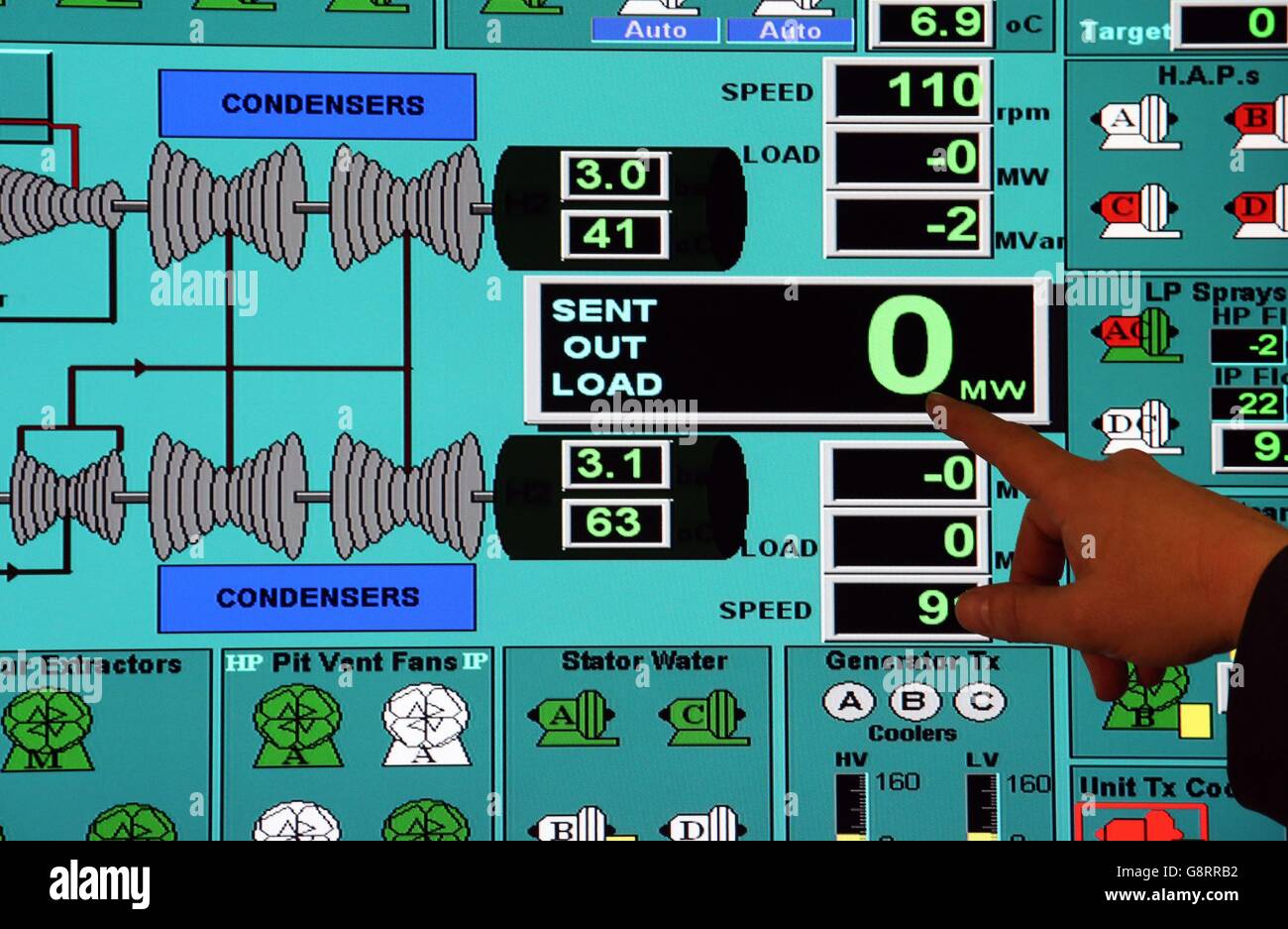 A screen in the control room of the turbine hall at Longannet power ...