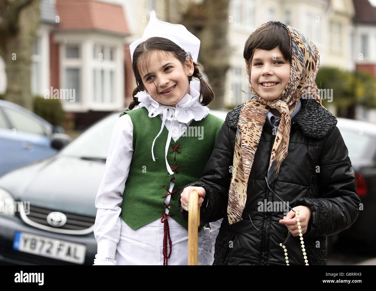 Orthodox Jewish children celebrate the festival of Purim in Stamford ...