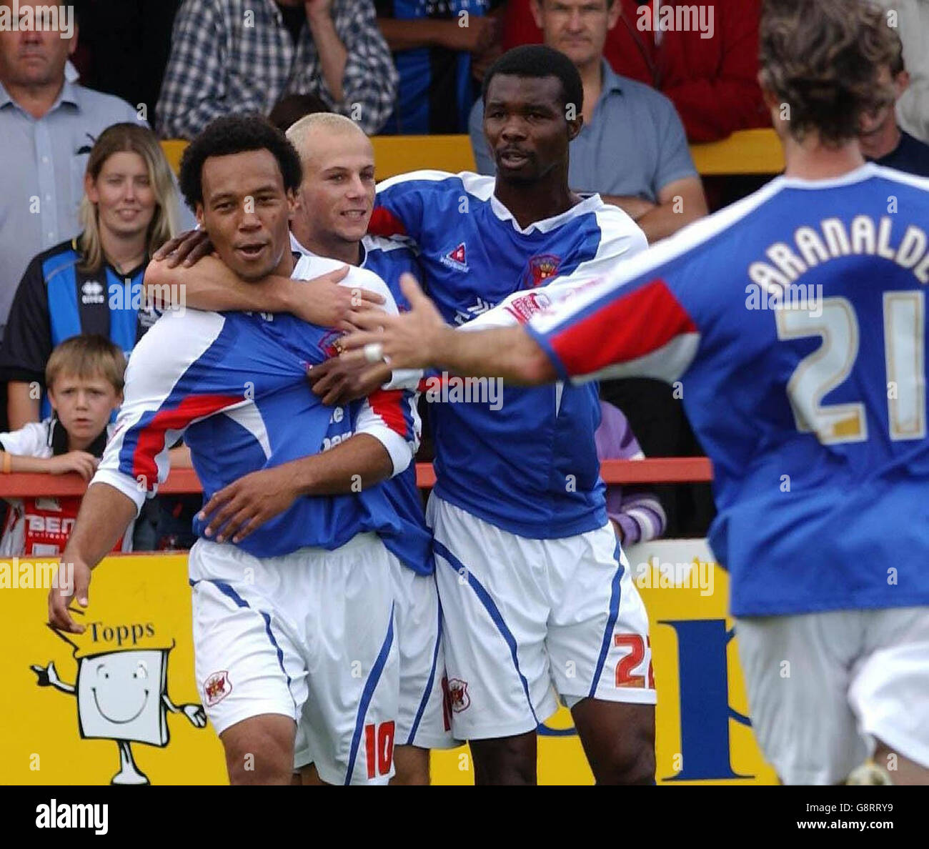 Carlisle's Karl Hawley (L) celebrates his goal against Cheltenham ...
