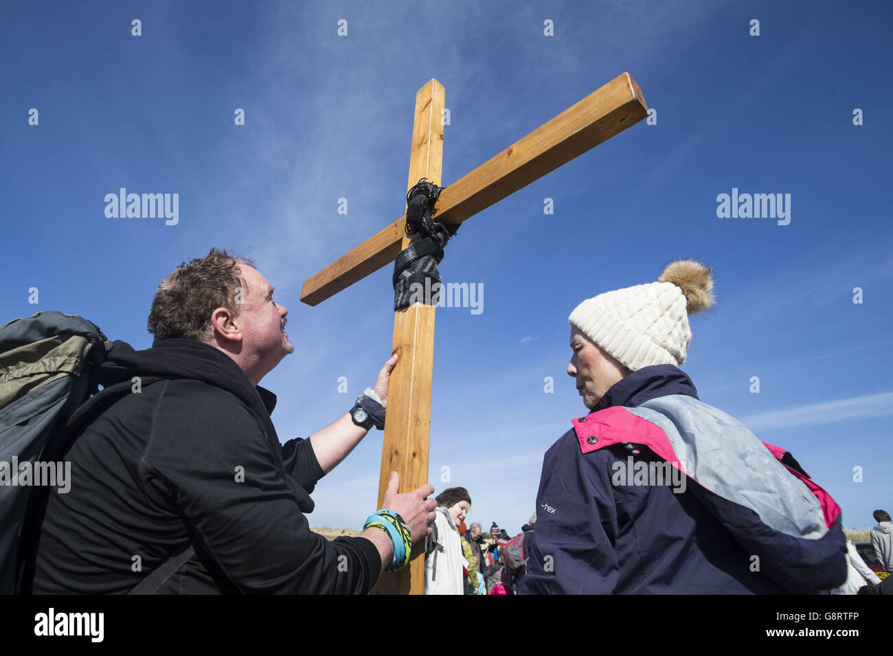 Pilgrims carry a cross on the final leg of the Northern Cross ...