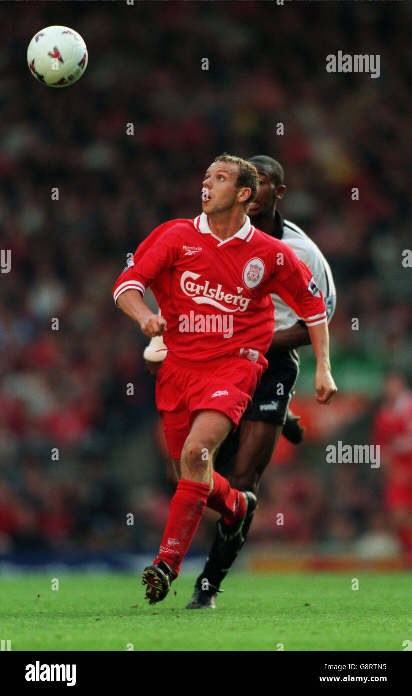 Liverpools rob jones keeps his eye on a high ball hi-res stock ...