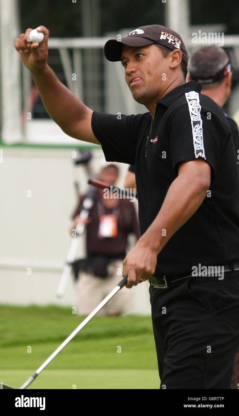 New Zealand's Michael Campbell celebrates after finishing the first ...