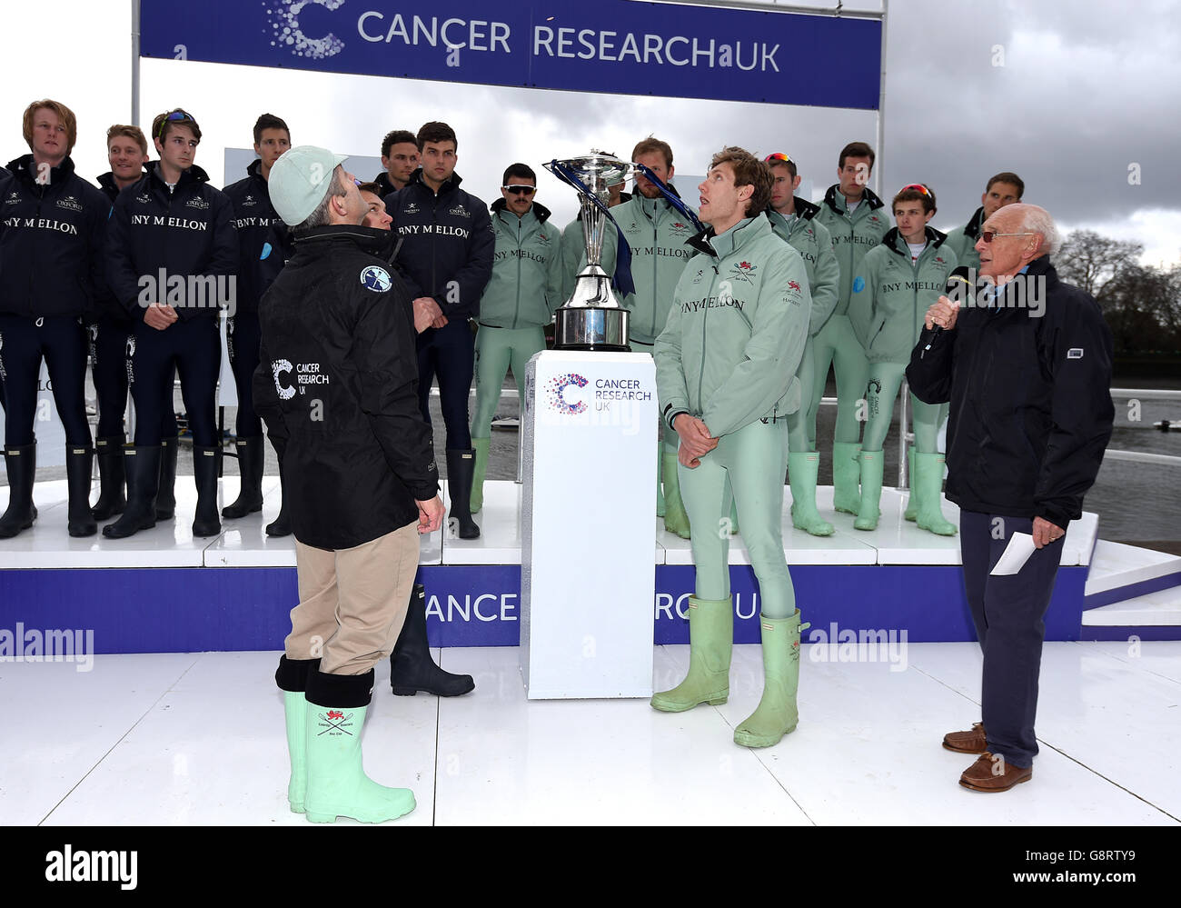 BBC Sport commentator Barry Davies (right) during the coin toss with ...