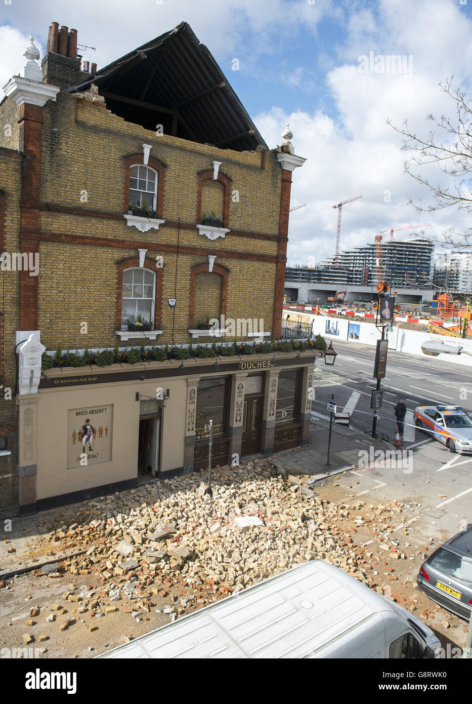 General view of storm damage at The Duchess public house in Battersea ...