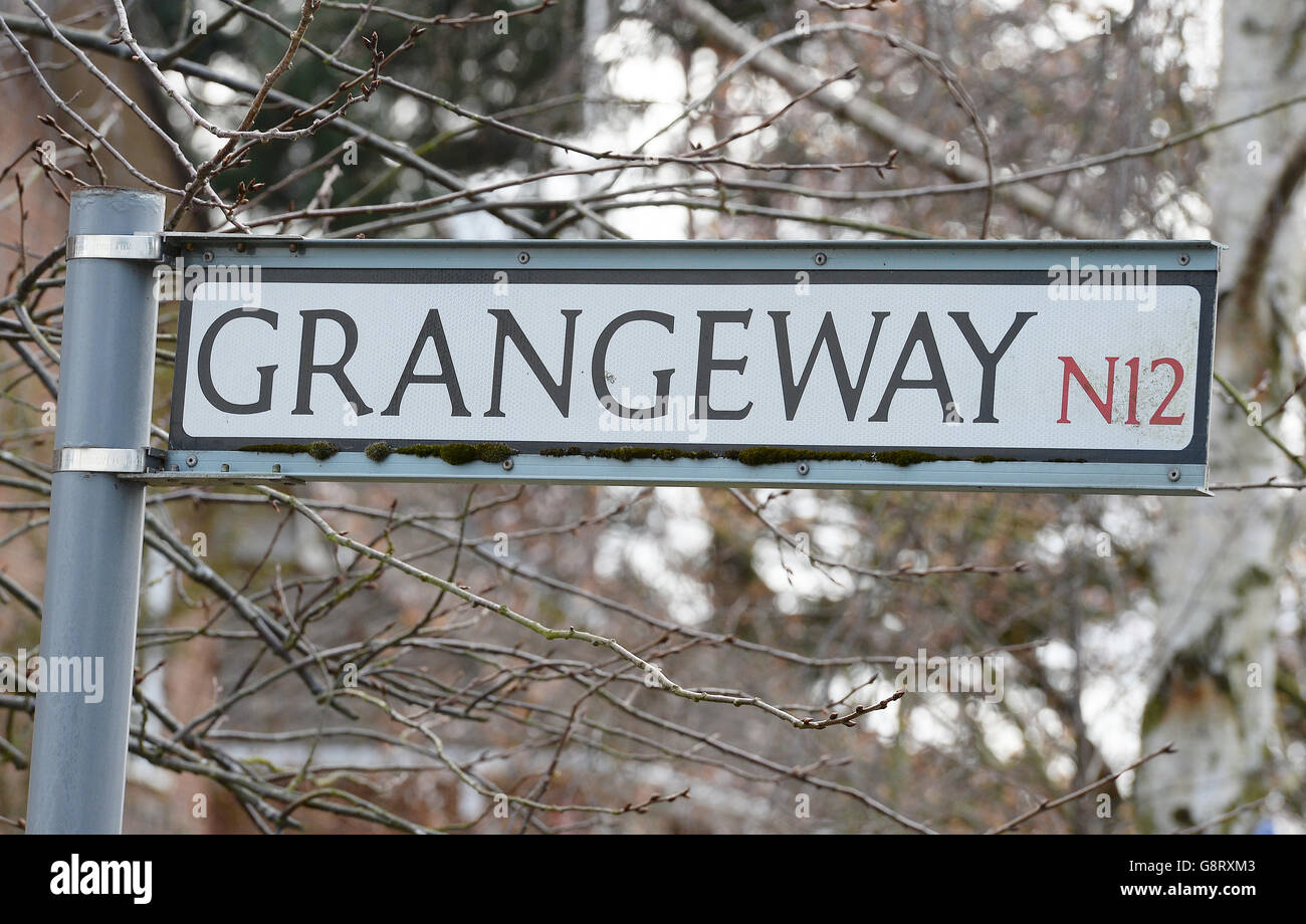 A road sign for Grangeway in Barnet, north London, where police were ...